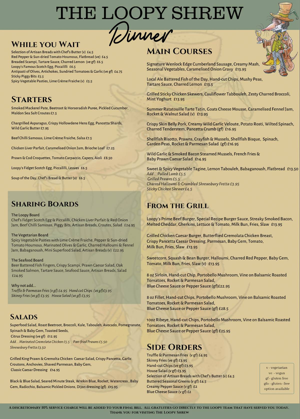 Menu at The Loopy Shrew pub & bar, Shrewsbury