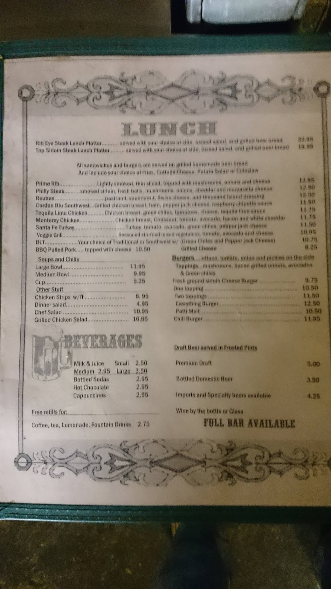 Menu at The Mill restaurant, Crown King, S Mill Ave