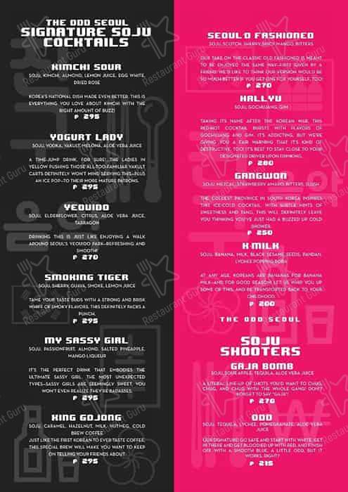 Menu at The Odd Seoul pub & bar, Makati