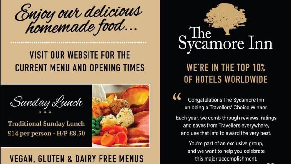 Menu at The Sycamore Inn pub & bar, Birch Vale