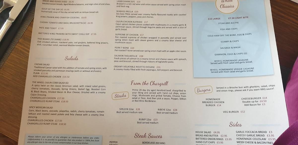 Menu at The Wheel at Worfield pub & bar, Worfield