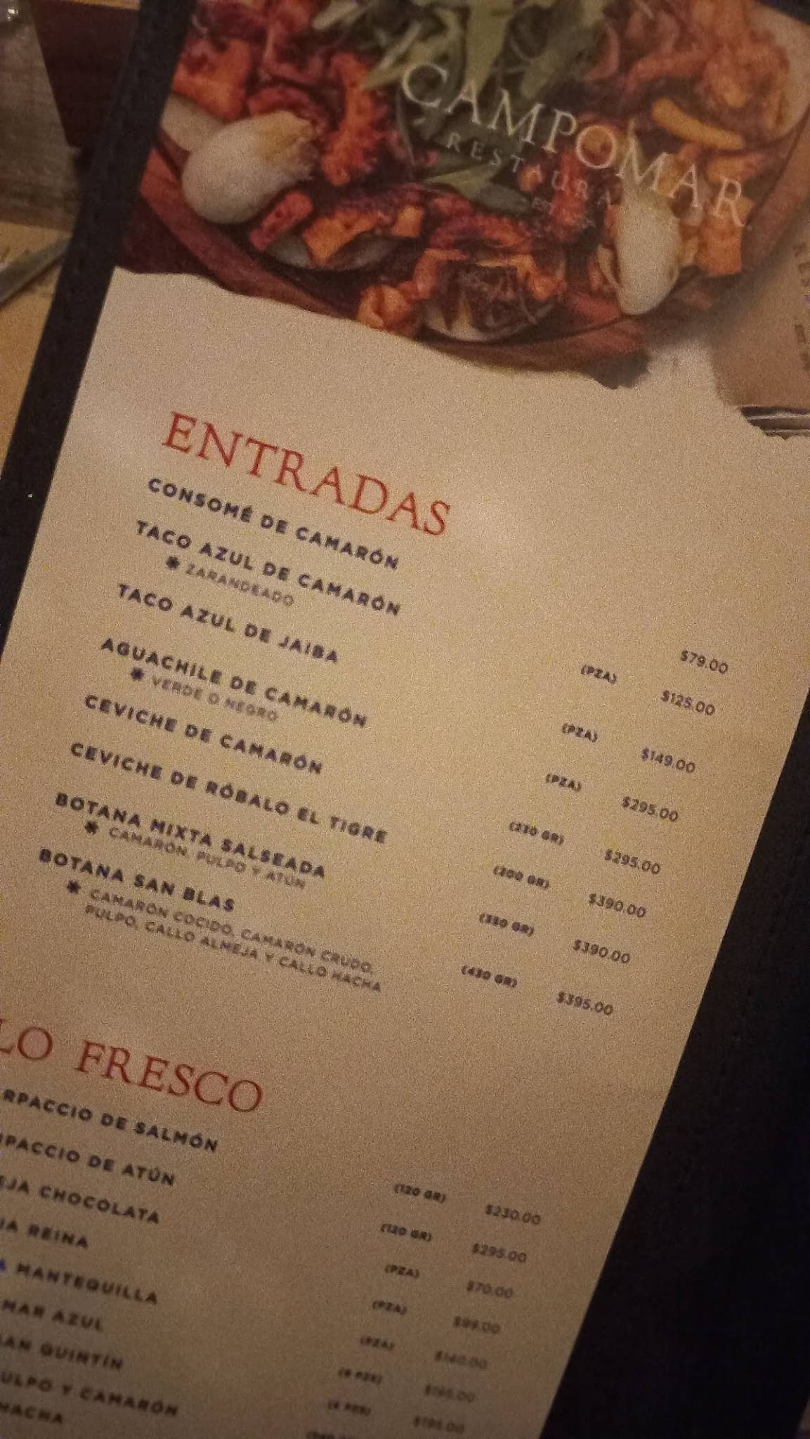 Carta del restaurante Campomar Puerto Vallarta, Puerto Vallarta