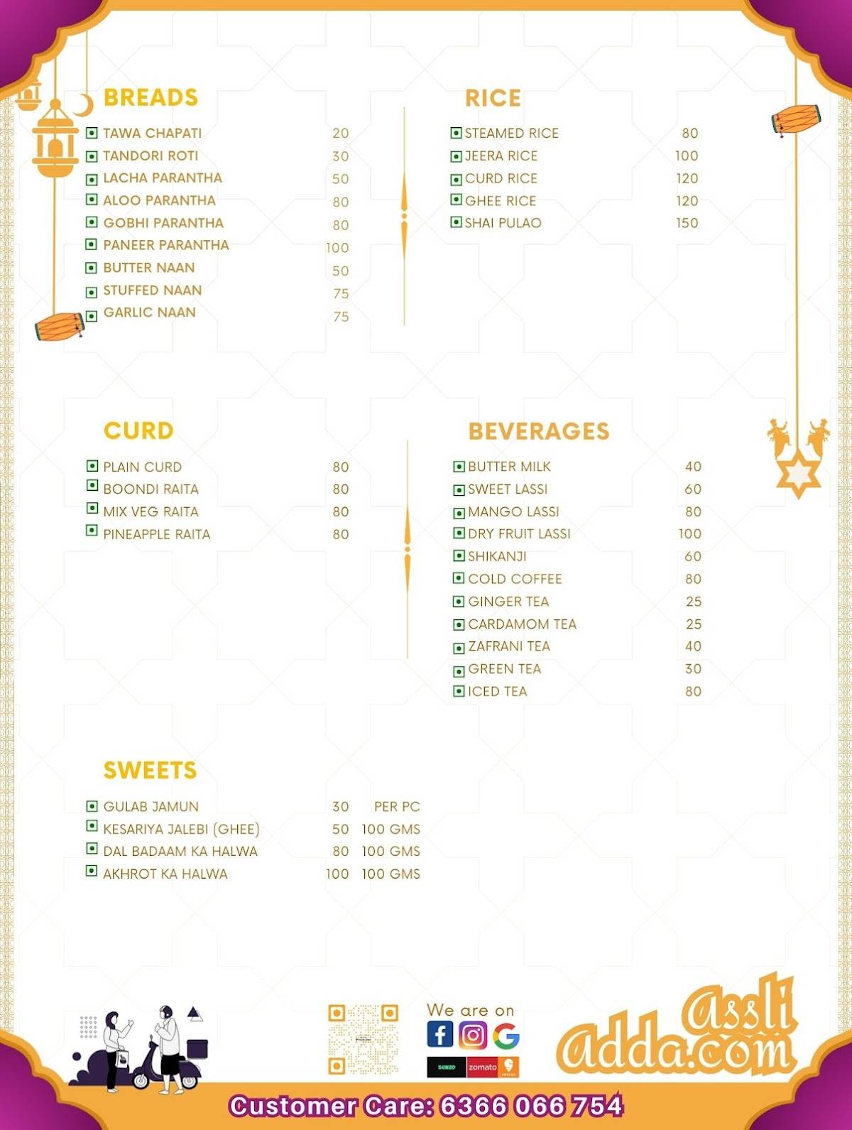 Menu at Authentic Punjabi Adda - North Indian Food, Bengaluru