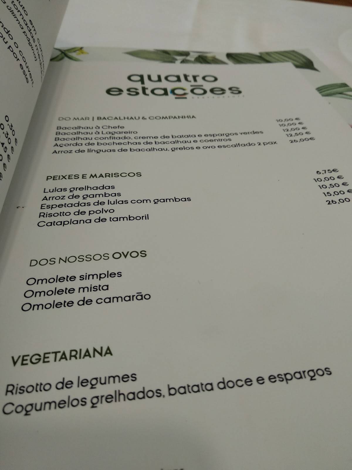Menu at Restaurante Quatro Estações, Anadia
