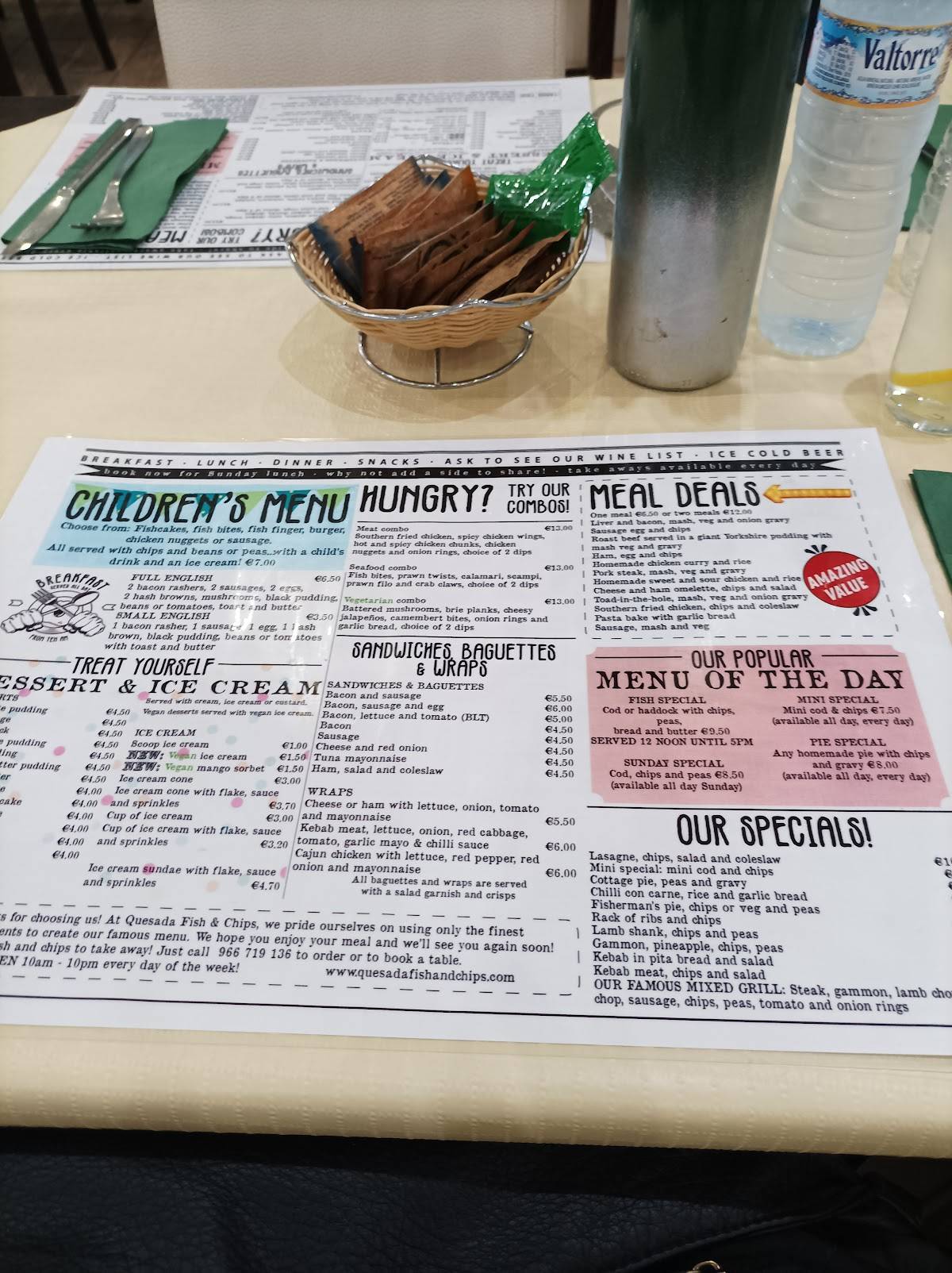 Menu at Quesada Fish and Chips restaurant, Quesada