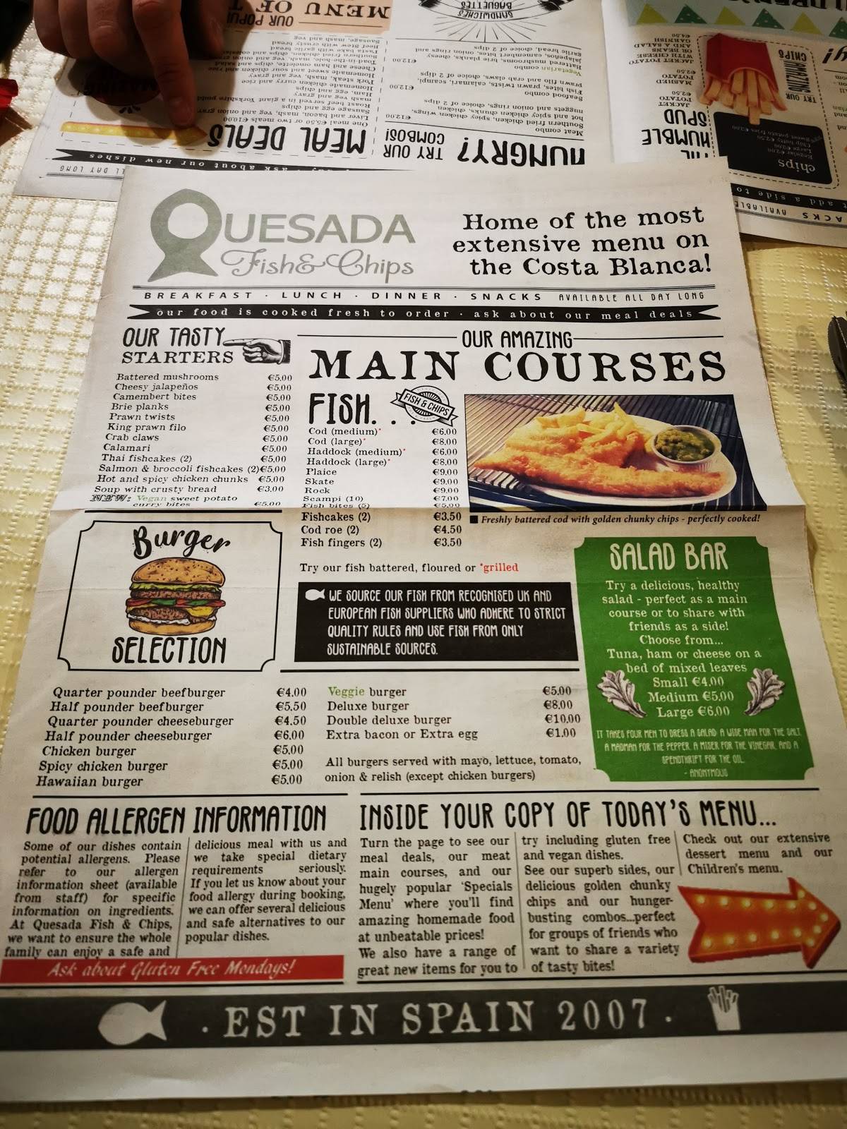 Menu at Quesada Fish and Chips restaurant, Quesada