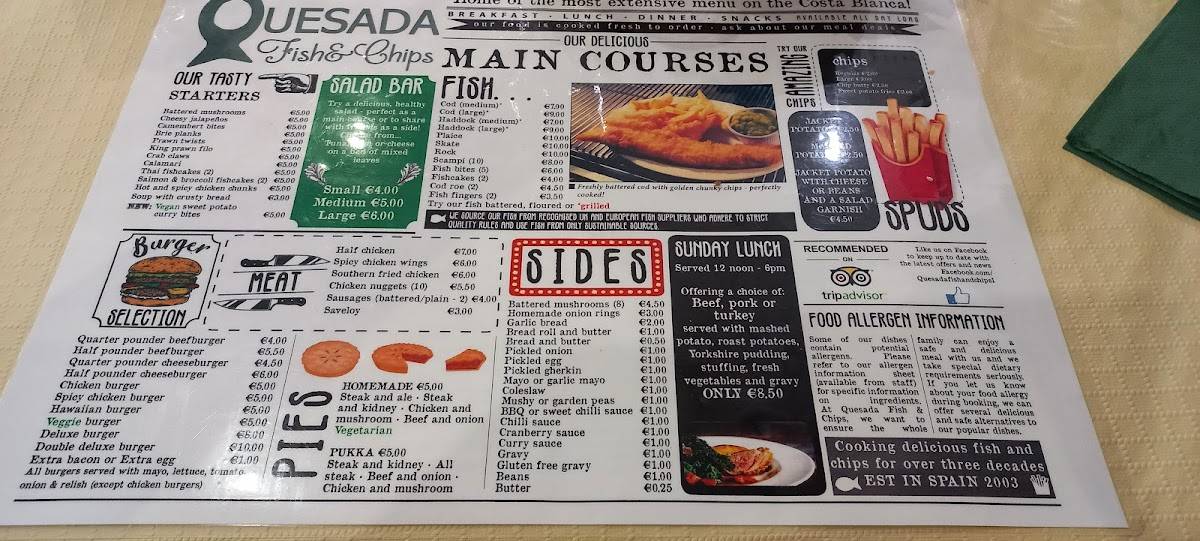 Menu at Quesada Fish and Chips restaurant, Quesada