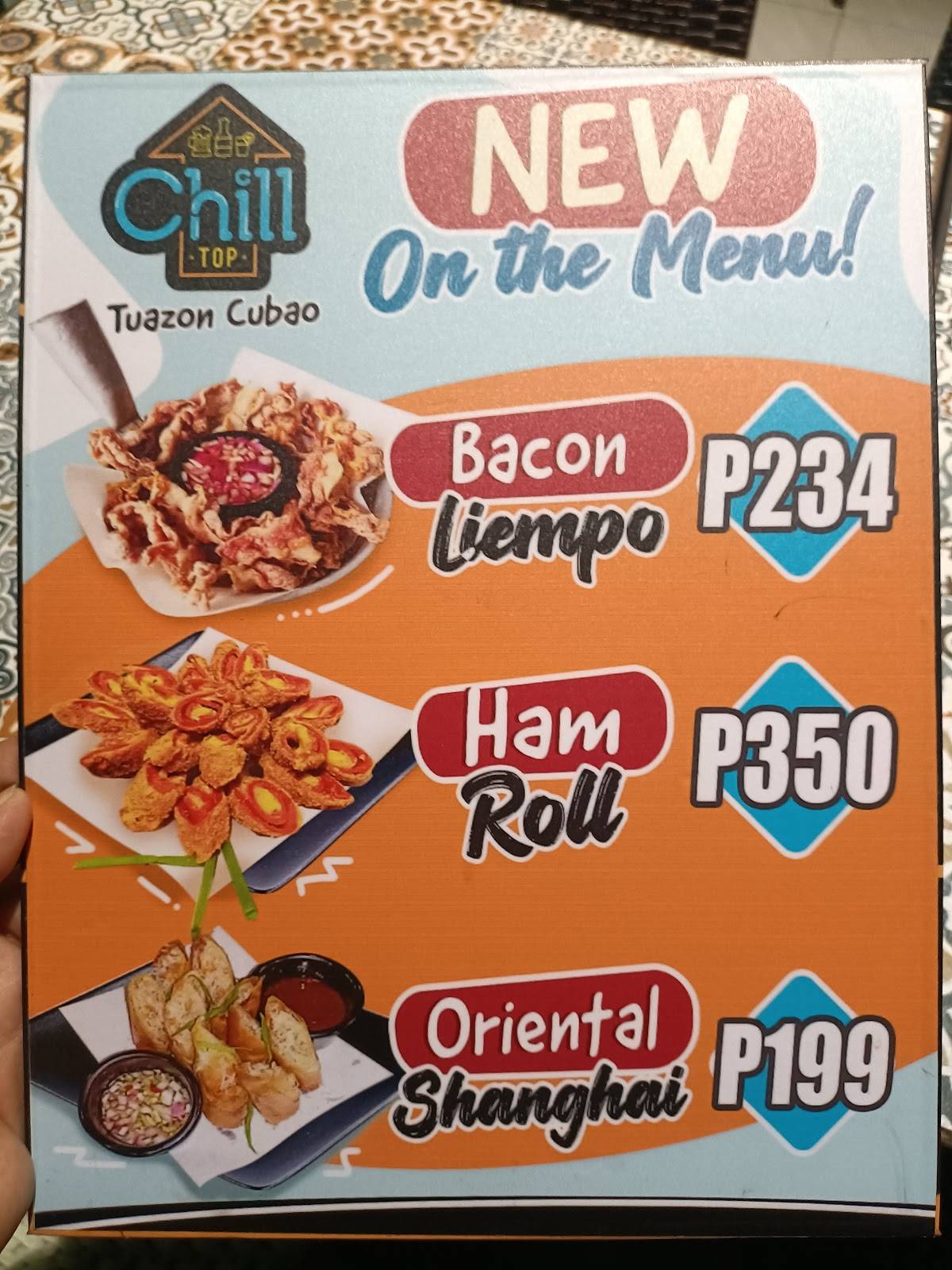 Menu at Chill Top Cubao - Roofdeck Restobar, Quezon City, 266 P. Tuazon ...
