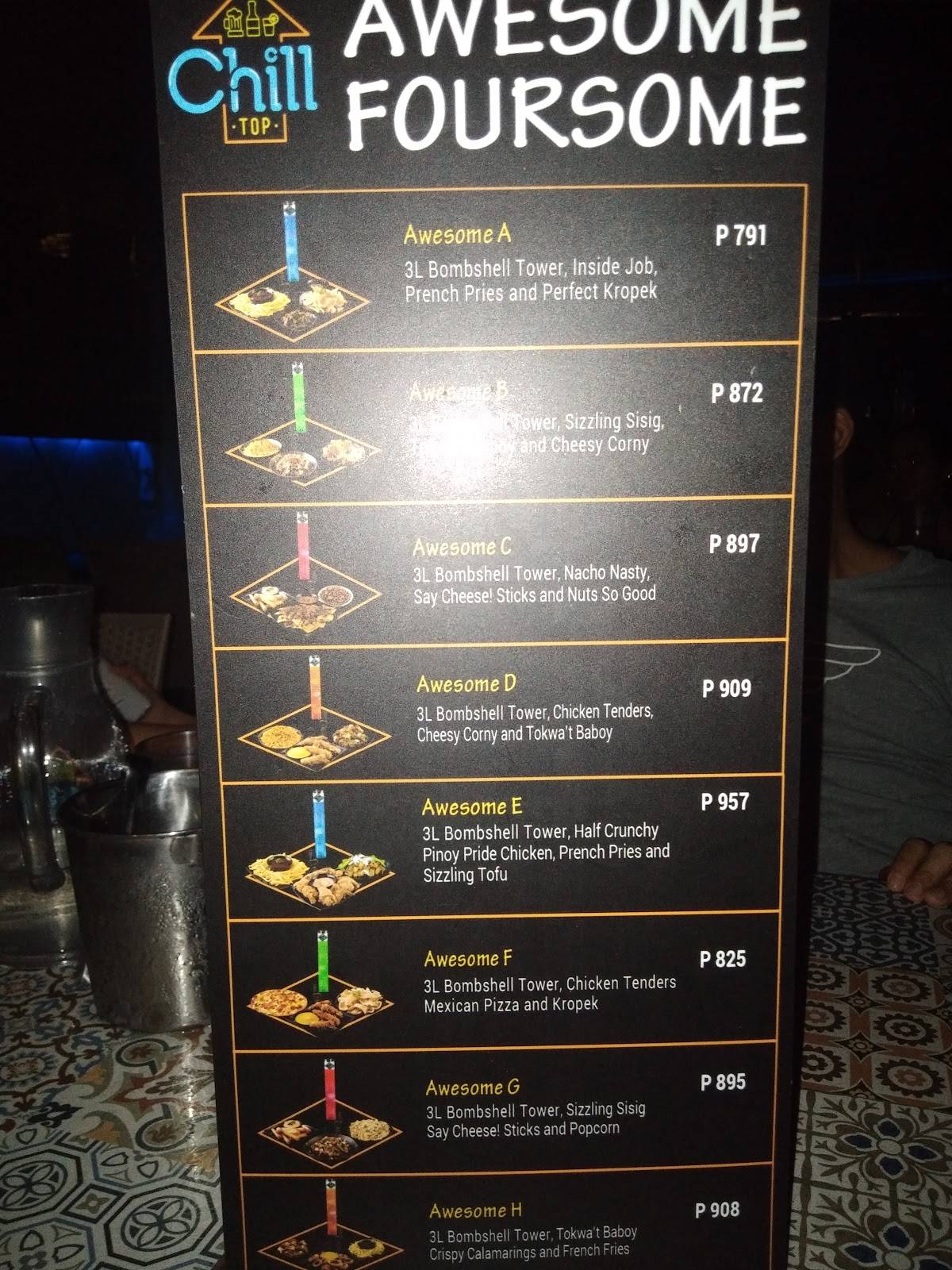Menu at Chill Top Cubao - Roofdeck Restobar, Quezon City, 266 P. Tuazon ...