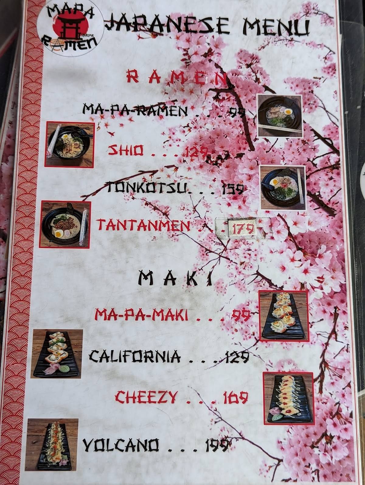 Menu at Mapa Ramen restaurant, Quezon City, 1102 Kamias Rd