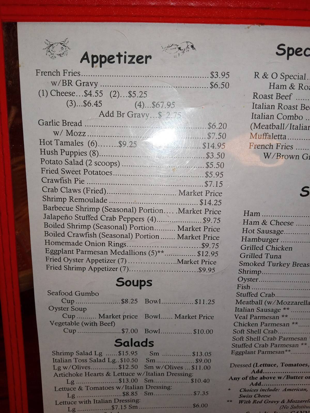 Menu at R & O Restaurant and Catering, Metairie
