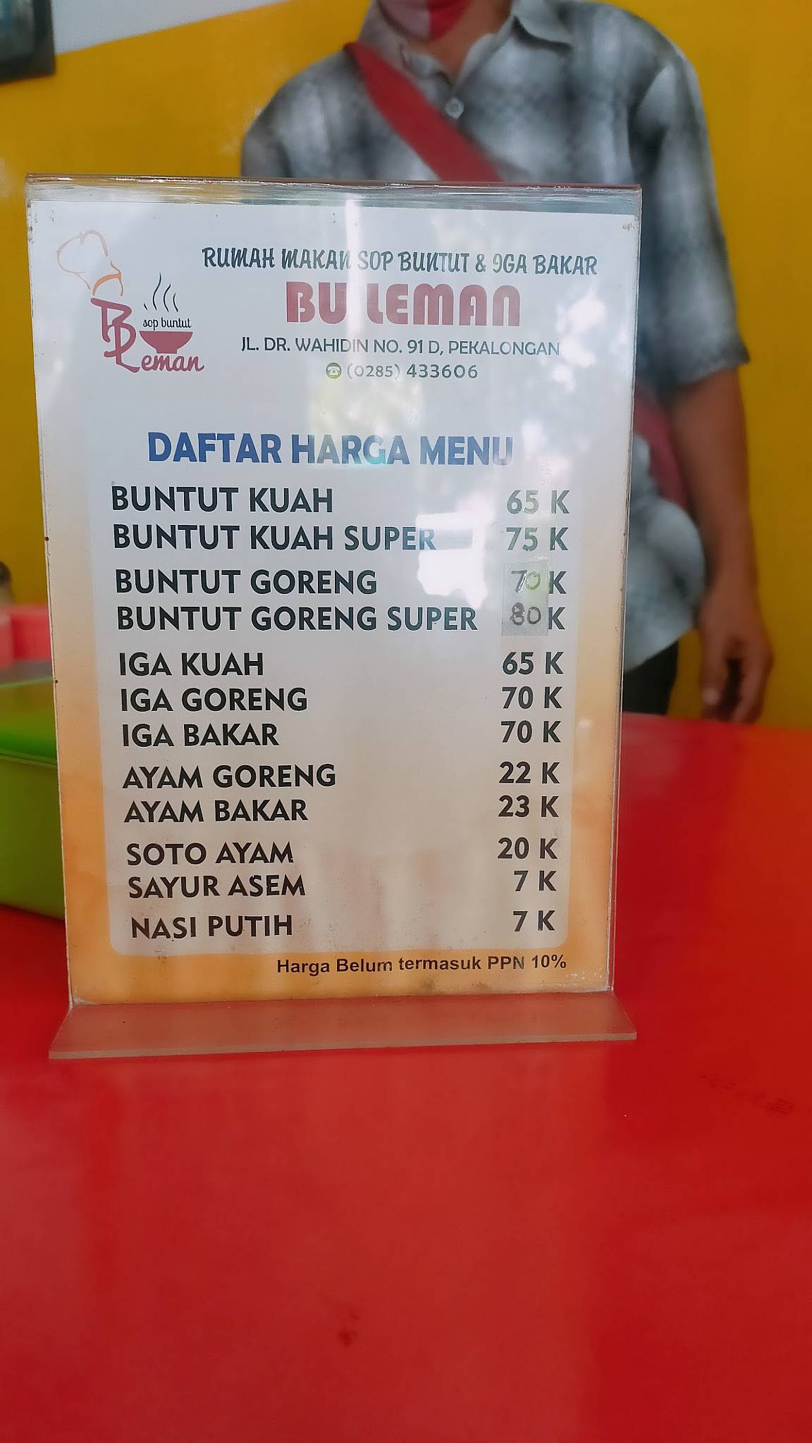 Carta del restaurante RM Sop Buntut Bu Leman, Pekalongan