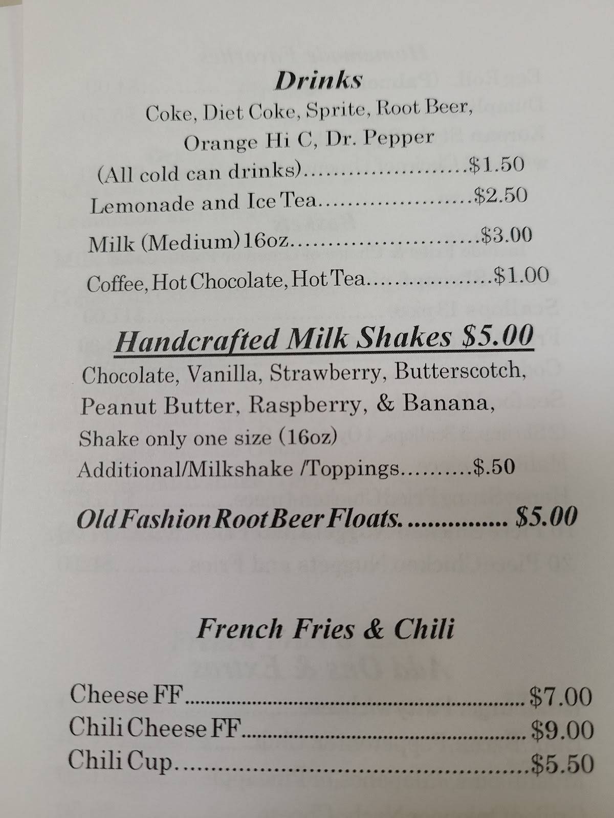 Menu at RW'S Hamburger House restaurant, Palmer, E Palmer-Wasilla Hwy