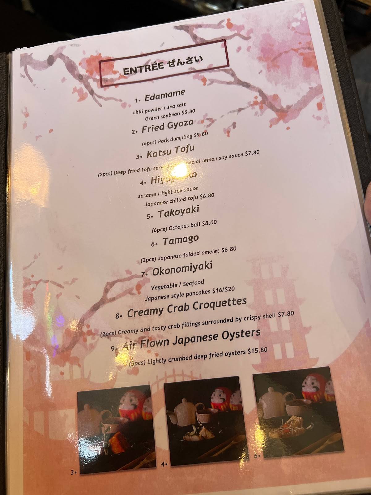 Menu at Raijin restaurant, McKellar