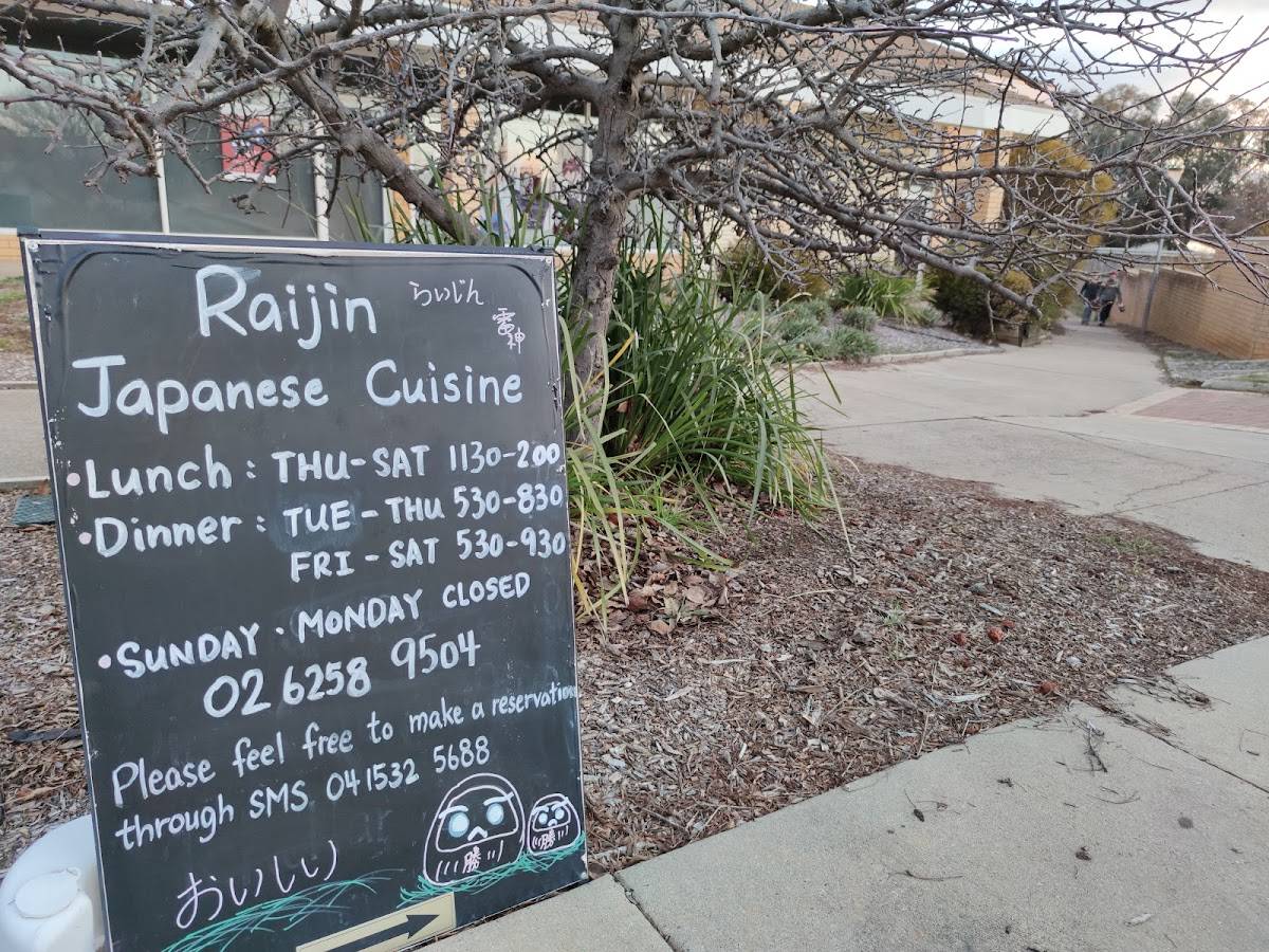 Menu at Raijin restaurant, McKellar