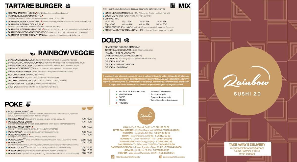 Menu da Rainbow Sushi 2.0 Rovereto ristorante, Rovereto