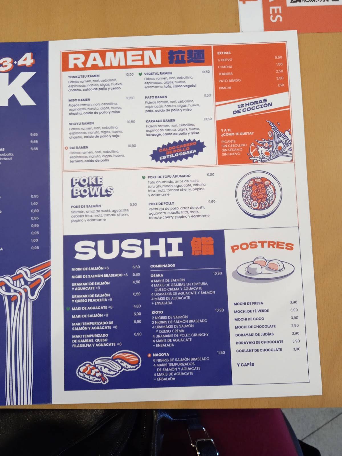 Menu at Raisu restaurant, Barcelona