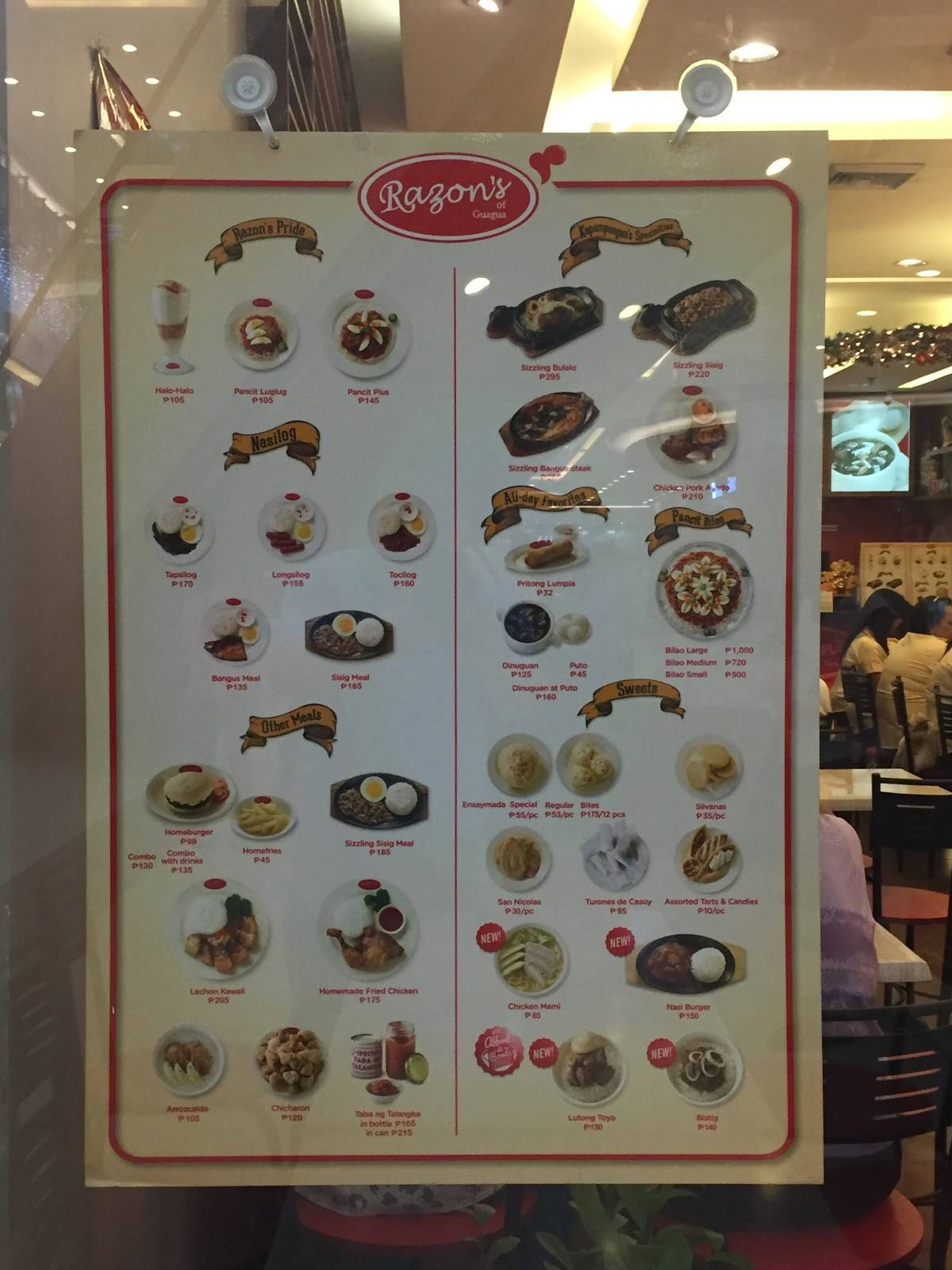 Menu at Razon's Of Guagua restaurant, Quezon City, Lower Ground Level