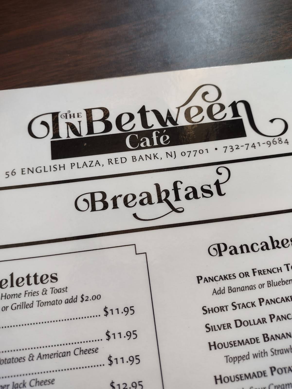 Menu at Inbetween Cafe, Red Bank
