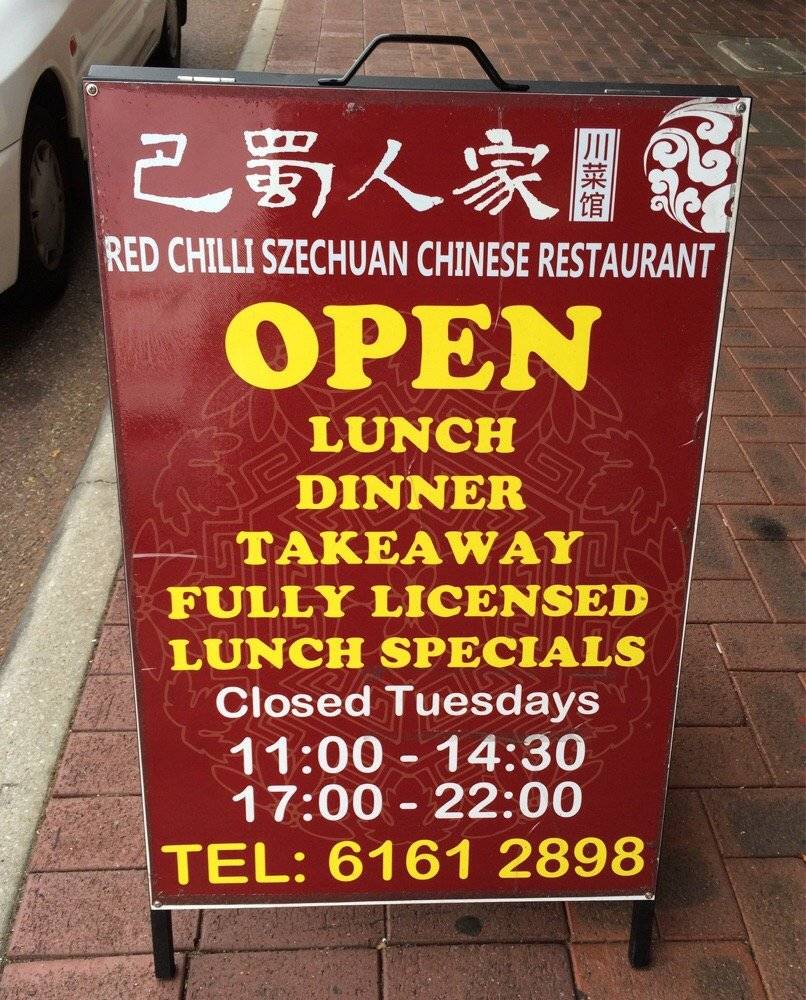Menu at Red Chilli Sichuan Restaurant Perth, Northbridge