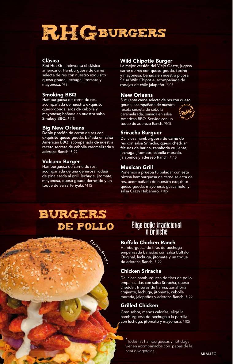 Carta del restaurante Red Hot Grill, Morelia