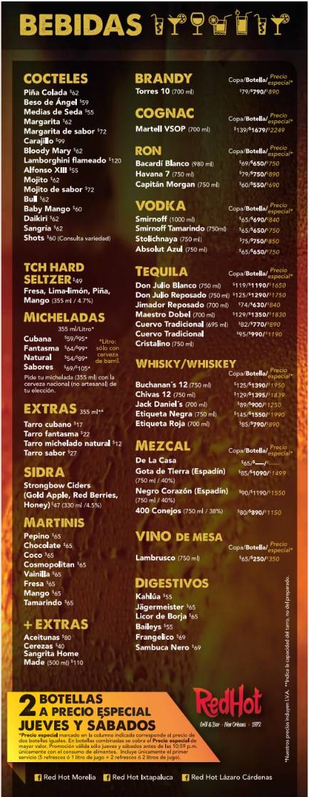 Carta del restaurante Red Hot Grill, Morelia