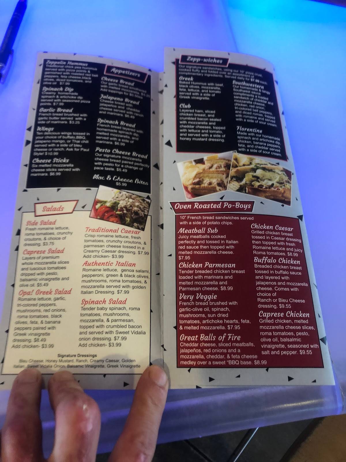 Menu at Red Zeppelin Pizza pizzeria, Baton Rouge
