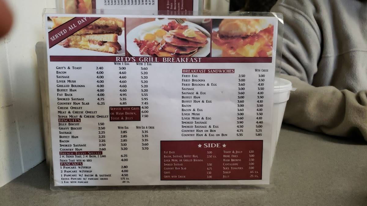 Menu at Red's Grill restaurant, Rock Hill