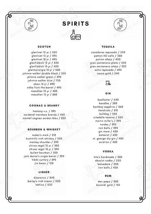 Menu at Refinery cafe, Makati, Joya Tower