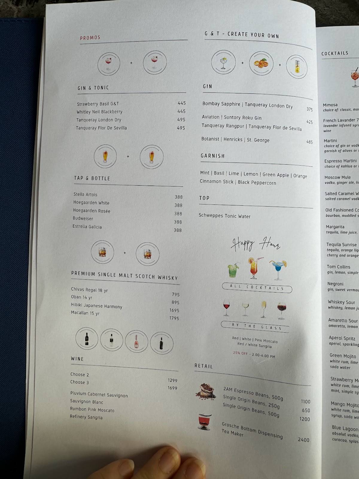 Menu at Refinery cafe, Makati, Joya Tower