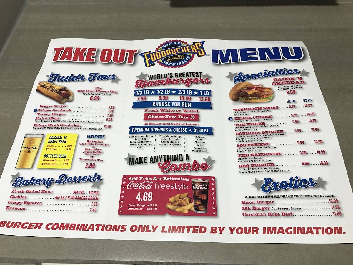 Menu at Fuddruckers restaurant, Regina