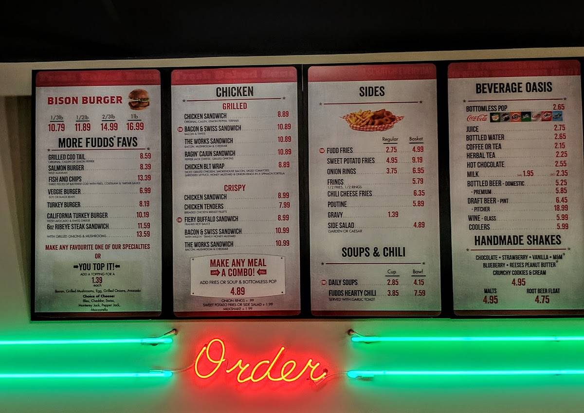 Menu at Fuddruckers restaurant, Regina