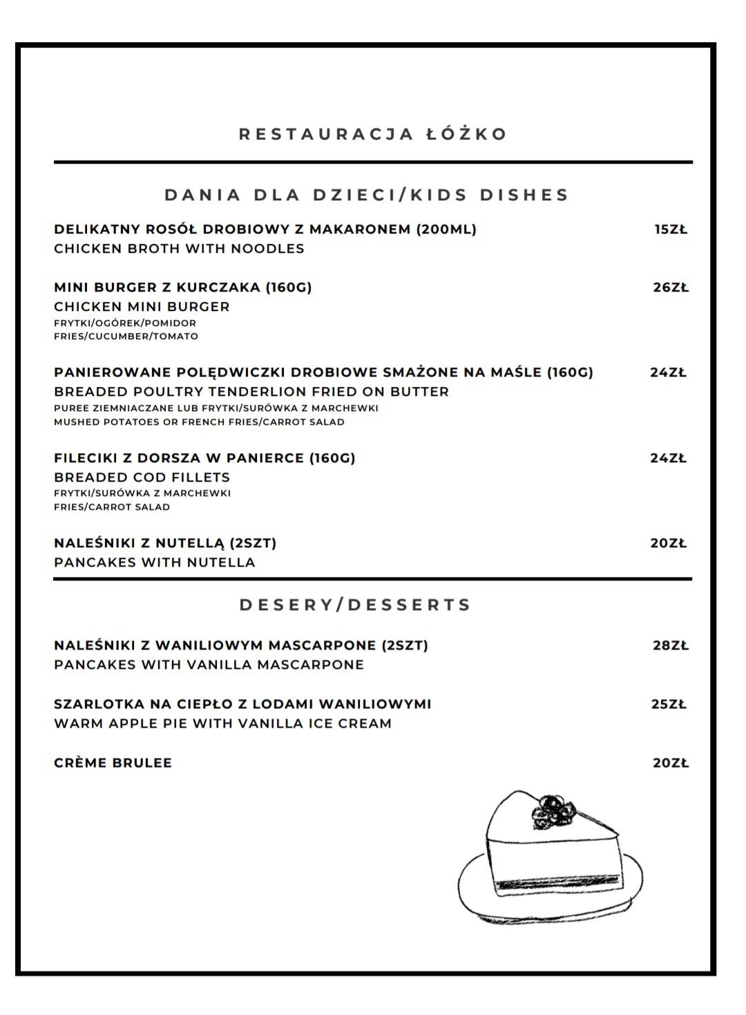 Menu at Restauracja „Łóżko” restaurant, Jastarnia, Księdza Bernarda ...