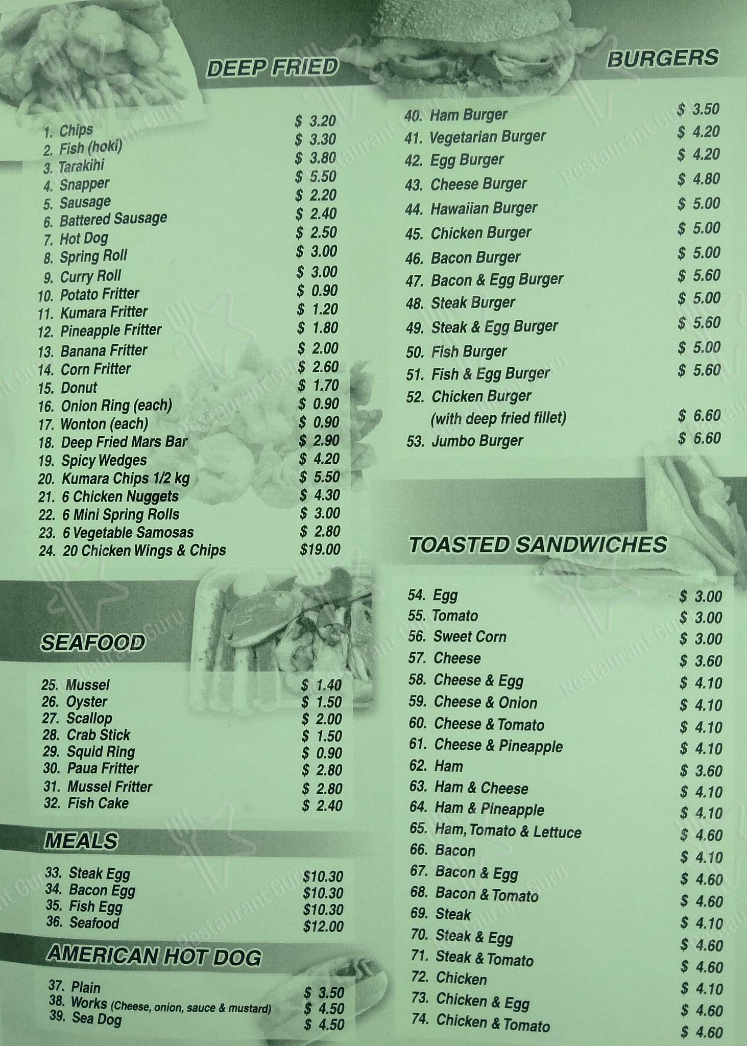 Menu at A1 Chinese Takeaways restaurant, Auckland