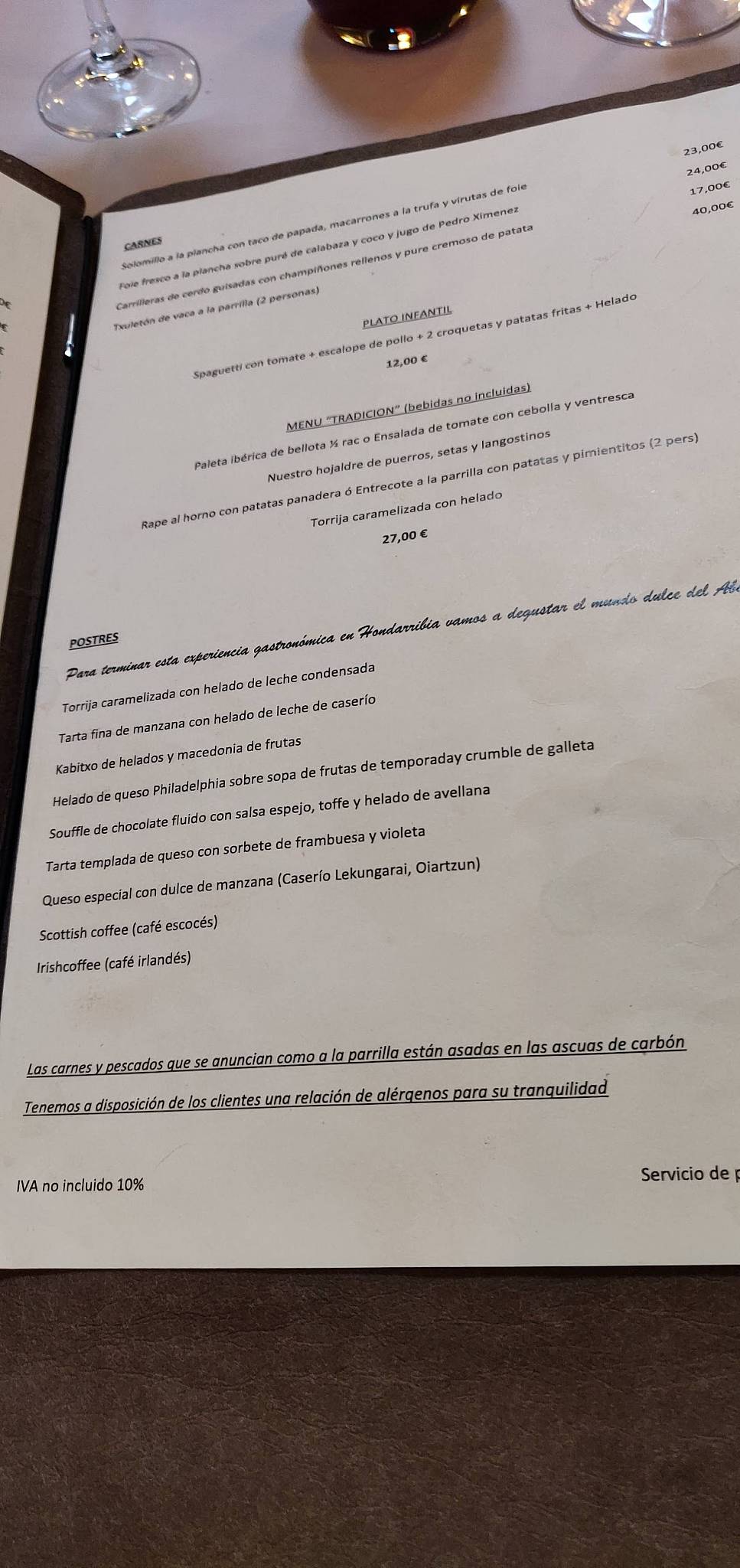 Carta de Abarka Jatetxea, Fuenterrabía
