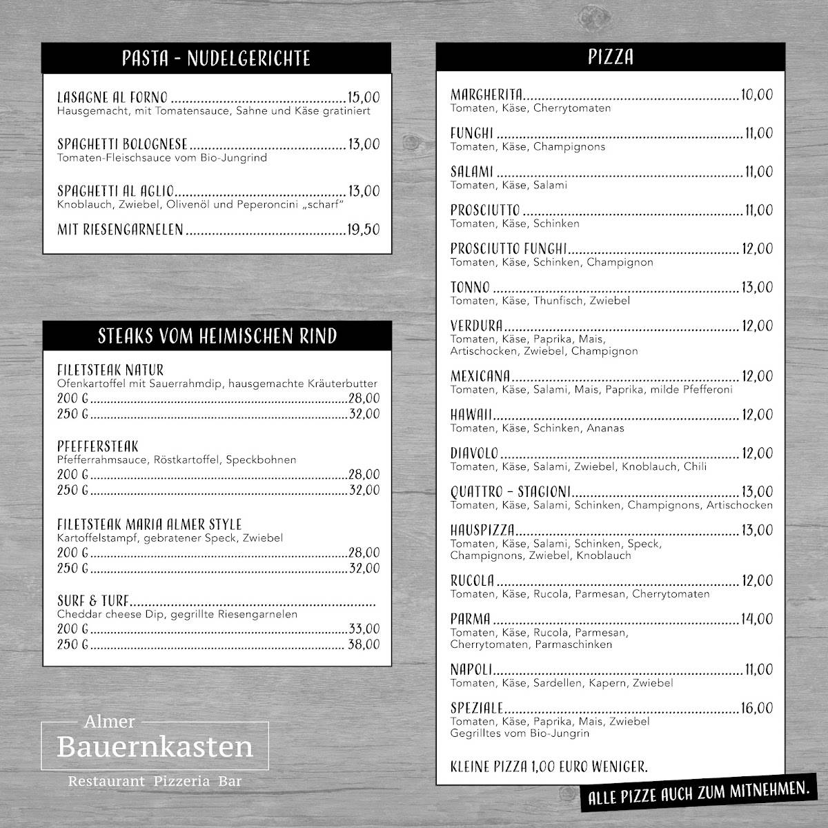 Speisekarte von Almer Bauernkasten pizza, Maria Alm