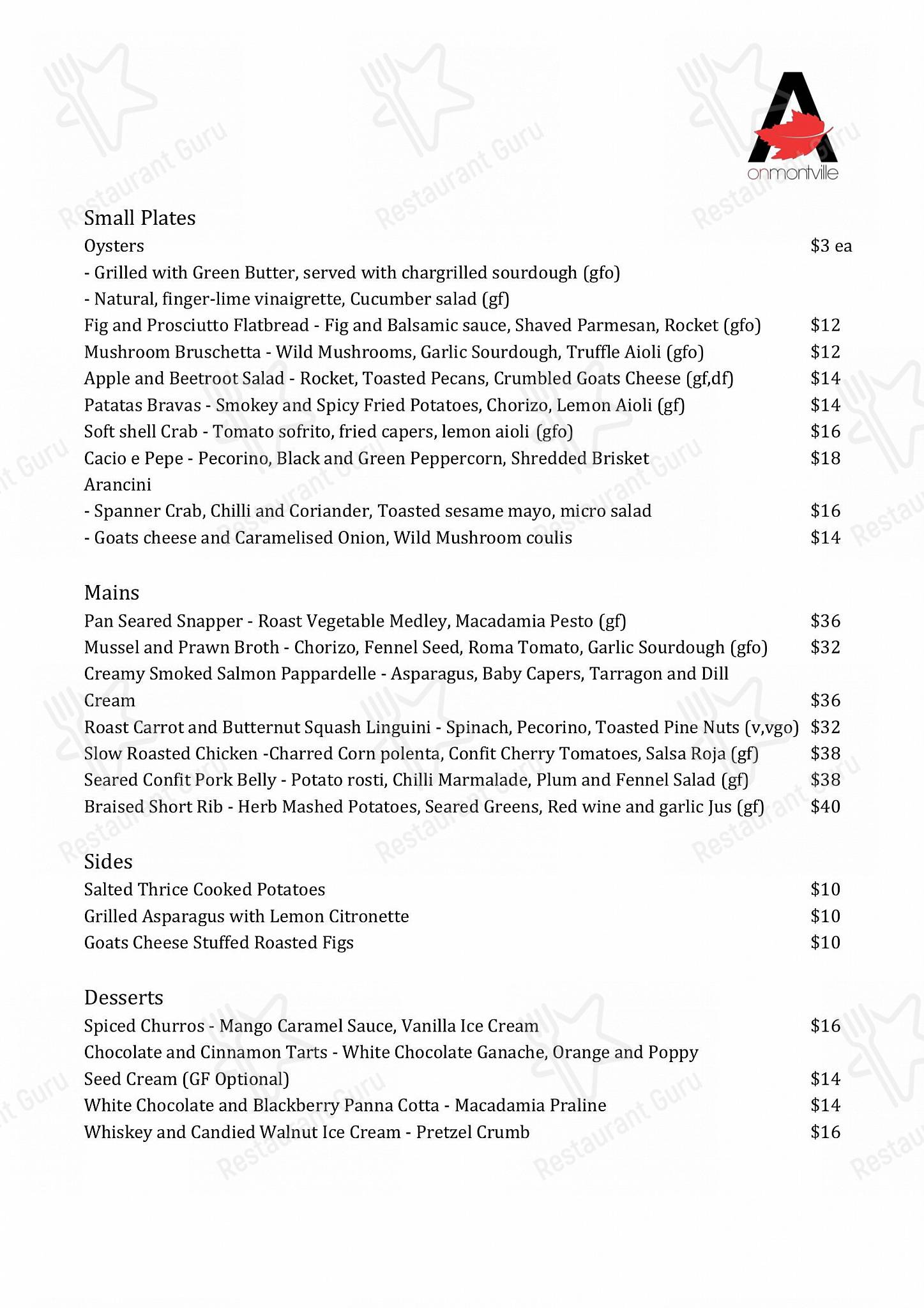 Menu at Altitude On Montville pub & bar, Montville