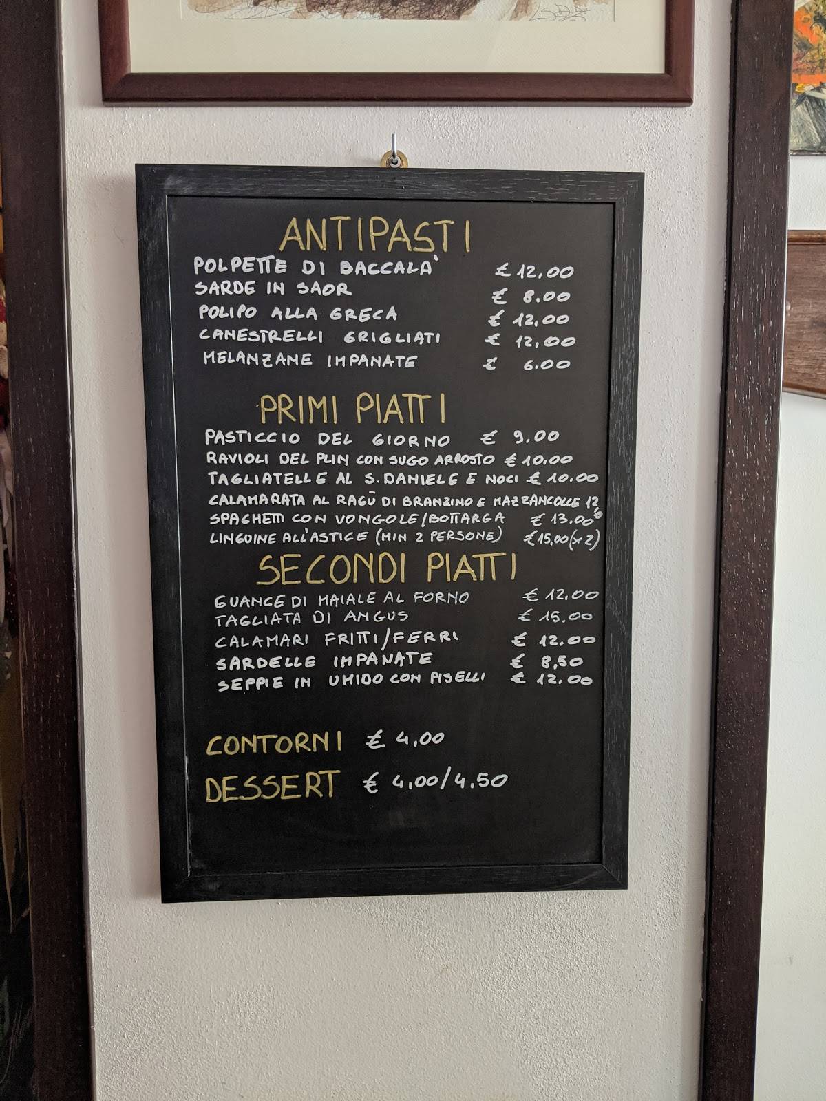 Menu da Antica Osteria al Sabotino ristorante, Gorizia