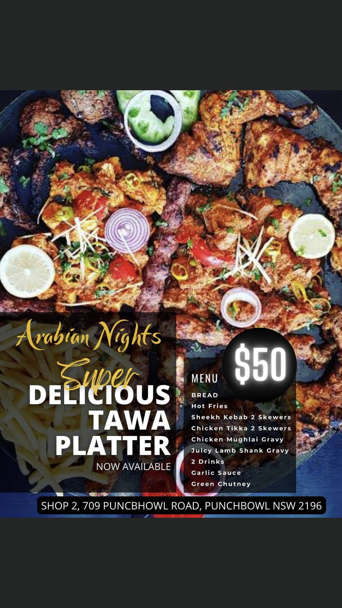 Menu at Arabian Nights Restaurant, Punchbowl