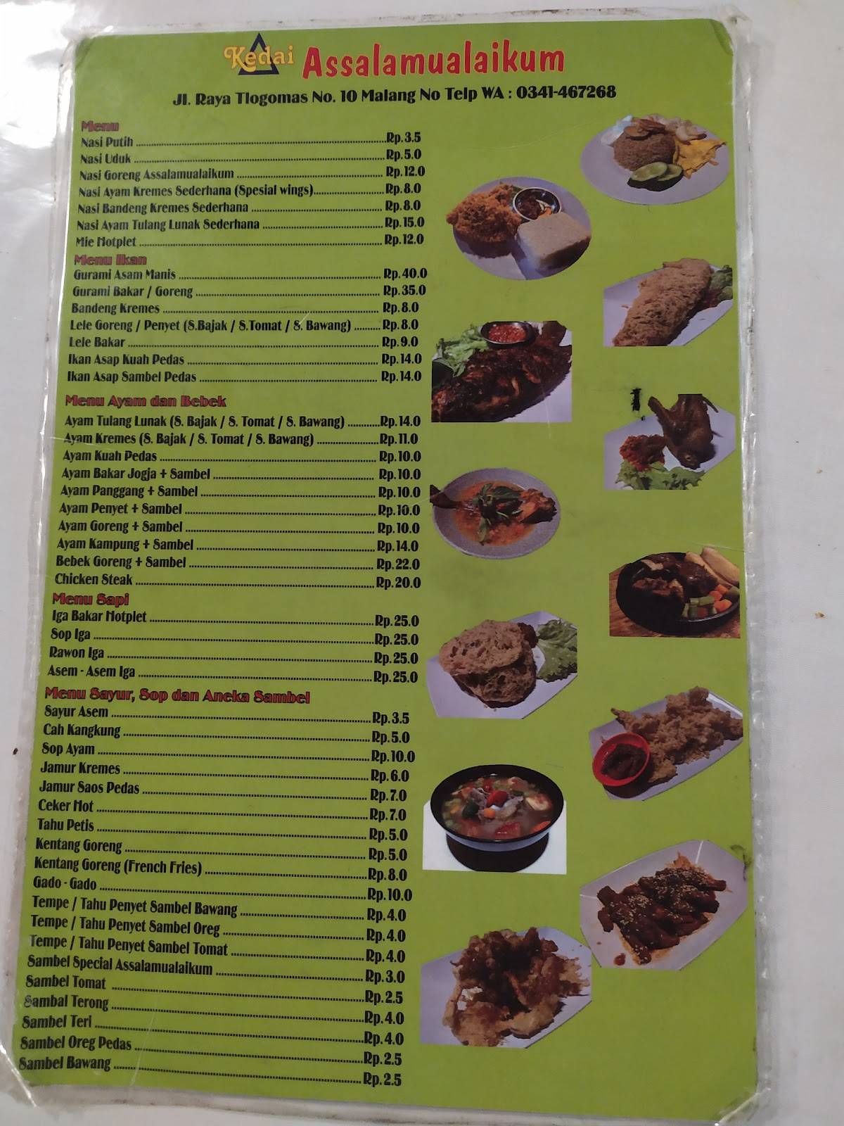 Carta del restaurante Assalamu'alaikum Eatery, Malang, Jl. Raya ...