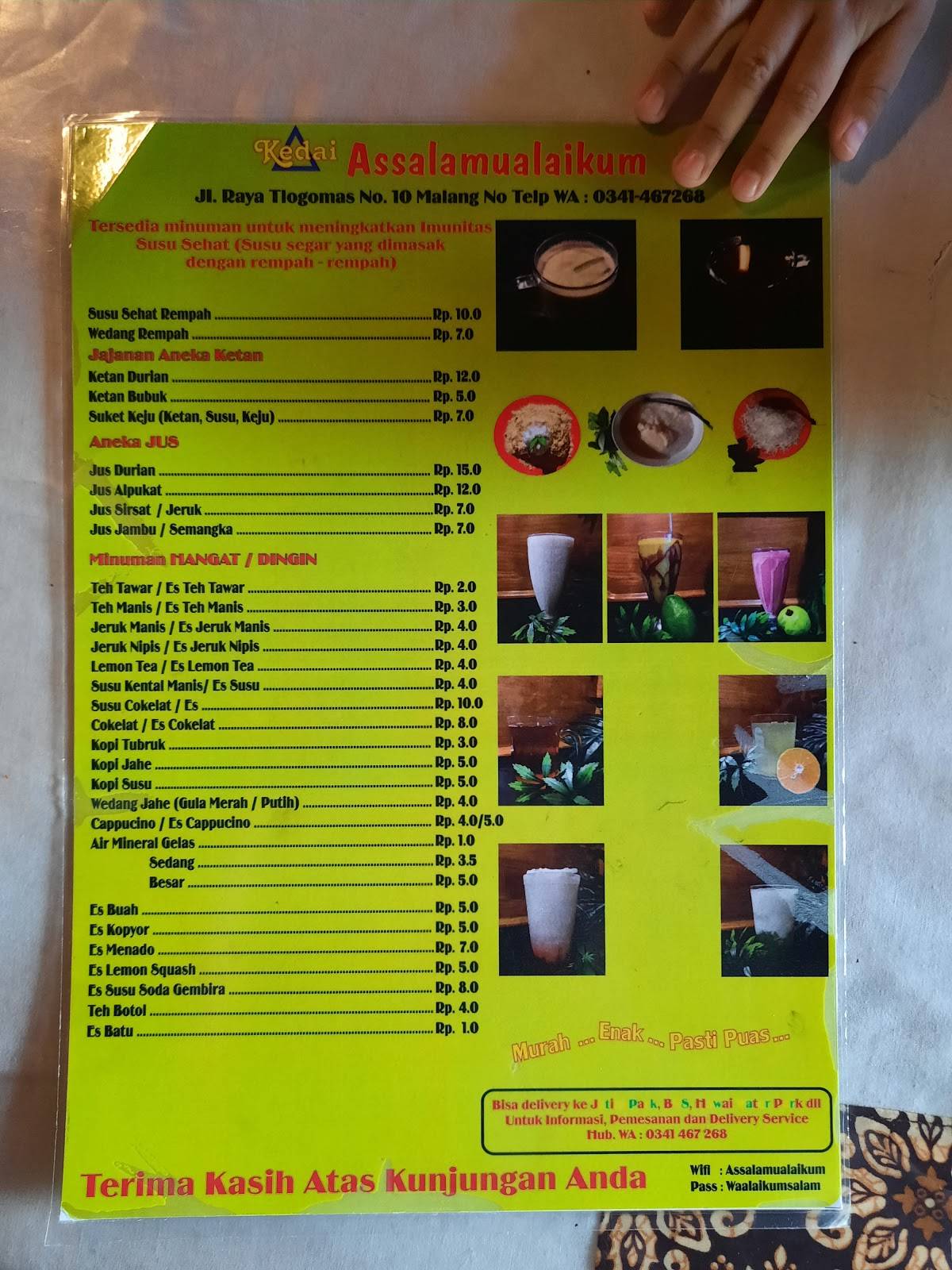 Carta del restaurante Assalamu'alaikum Eatery, Malang, Jl. Raya ...