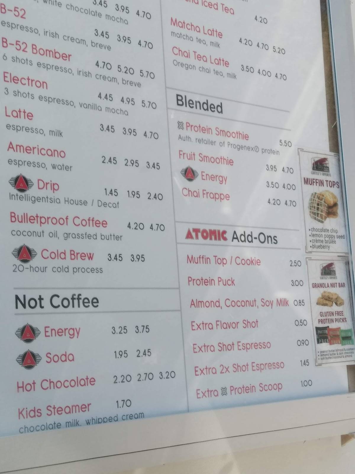 Menu at Atomic Coffee Bar, Bettendorf