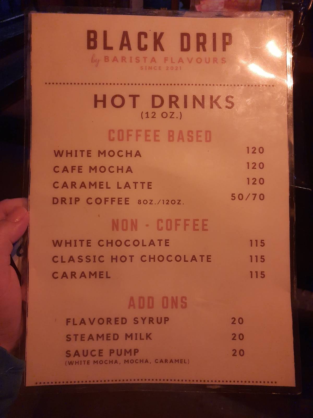 Menu at BLACK DRIP by Barista Flavours, Tagaytay