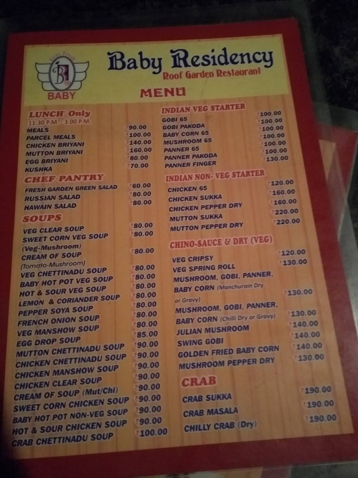 Menu at Baby Non-Veg Restaurant, Vellore