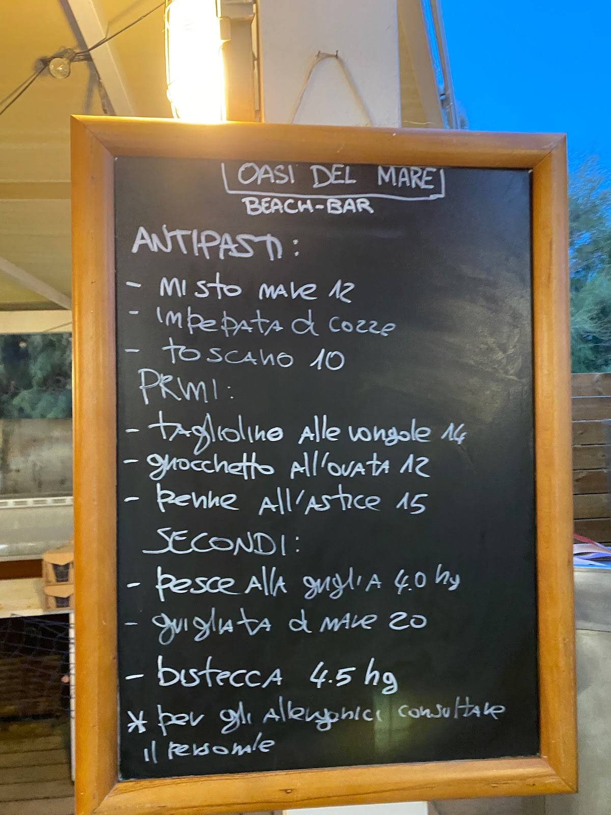 Speisekarte von Beach bar oasi del mare, Tirrenia