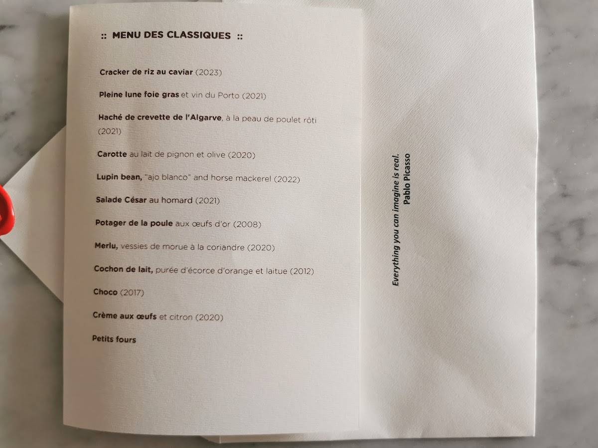 Menu at Belcanto restaurant, Lisbon, R. Serpa Pinto 10A