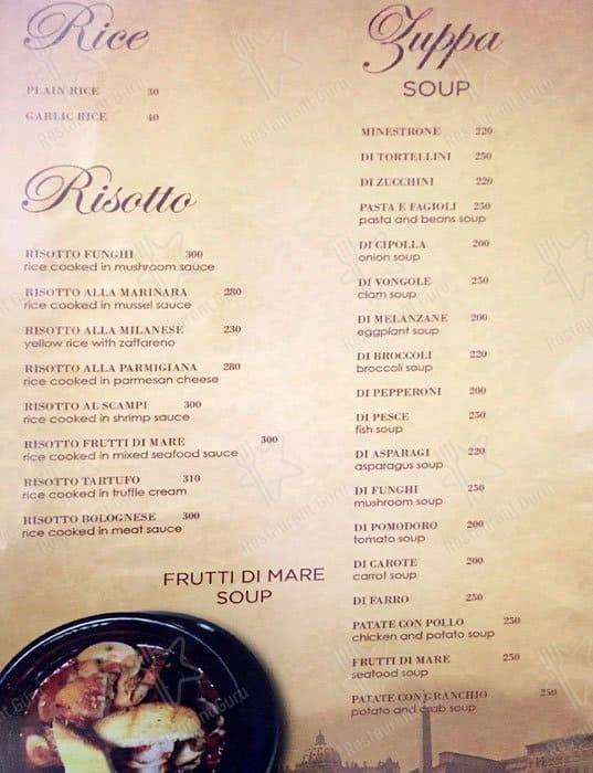 Menu at Bellini's restaurant, Quezon City, Cubao Expo