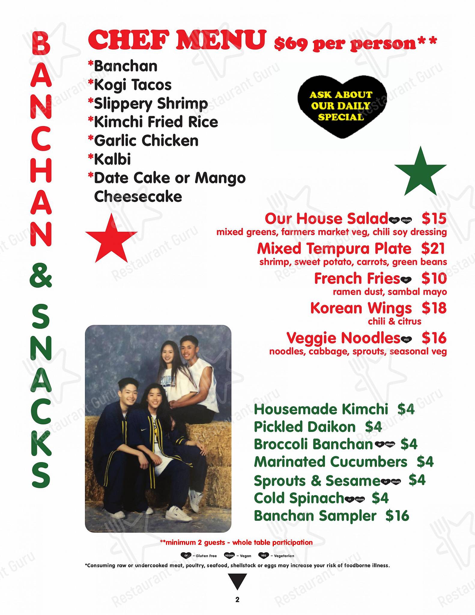 Menu at Best Friend restaurant, Las Vegas