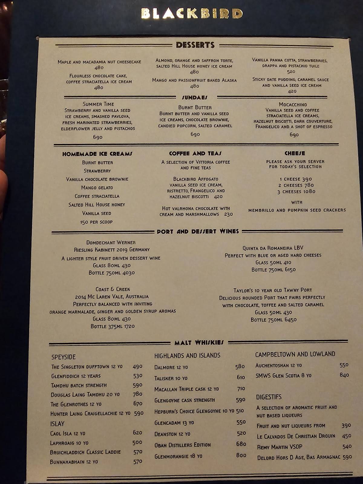 Menu at Blackbird Makati restaurant, Makati, 1229 Makati Ave