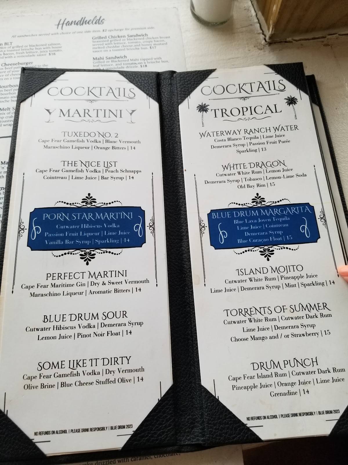 Menu at Blue Drum Waterfront restaurant, Little River